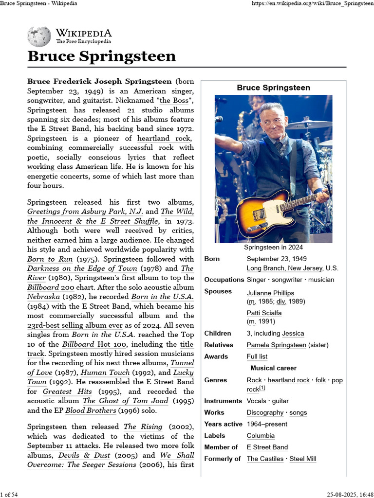 Bruce Springsteen - Wikipedia | PDF | Bruce Springsteen | Steel Mill