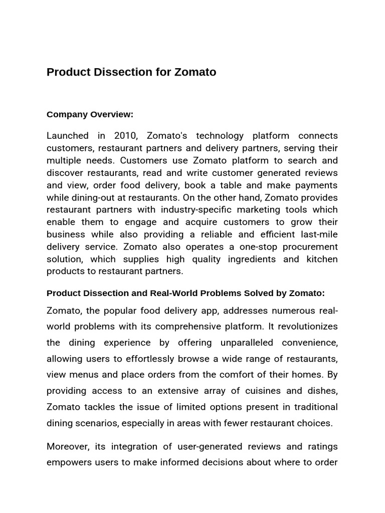 Zomato Product Dissection & Solutions | PDF | Menu | Restaurants