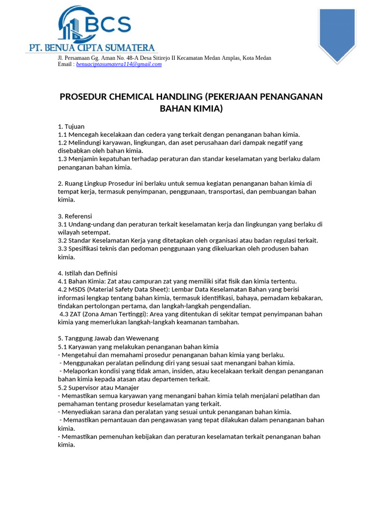Prosedur Chemical Handling | PDF