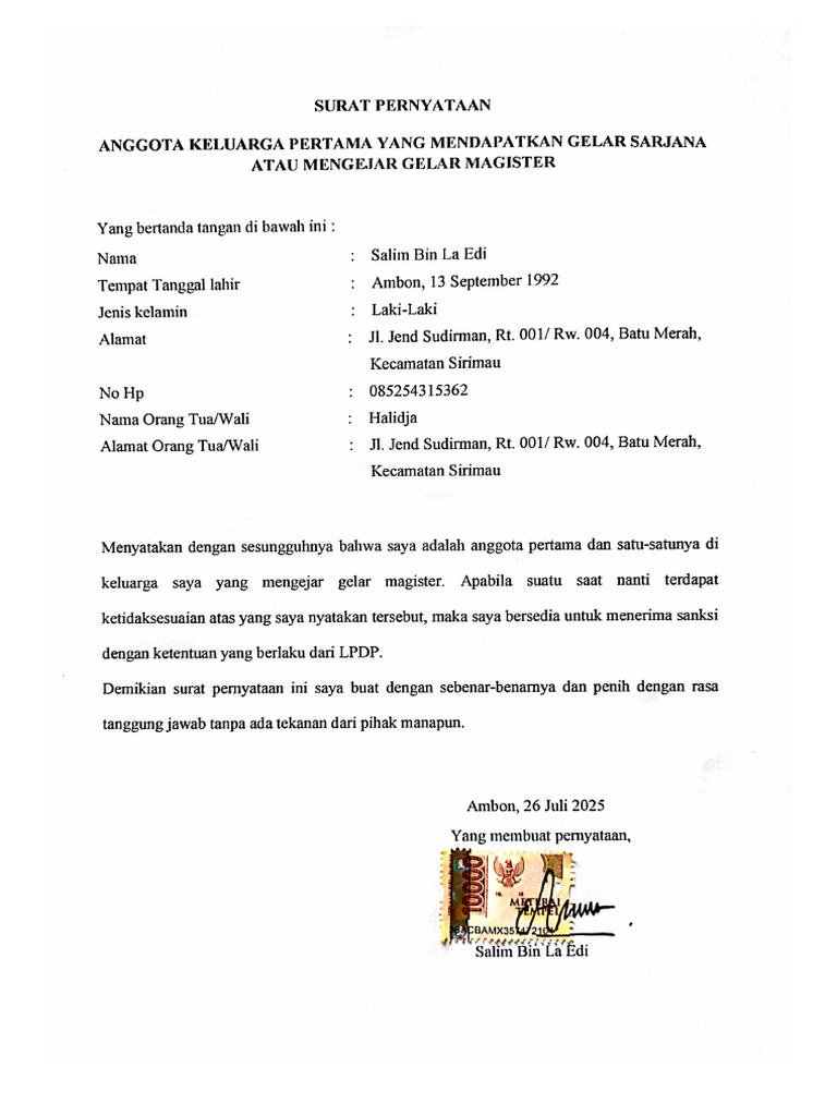 Surat Peryataan Salim | PDF
