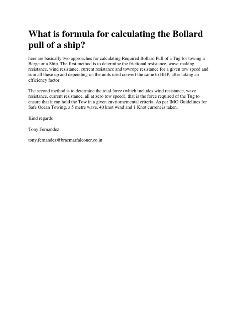 What Is Formula For Calculating The Bollard Pull of A Ship | PDF | Home ...