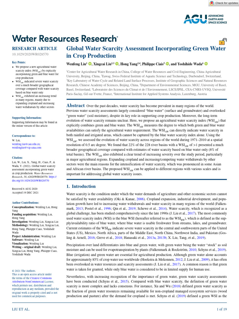Global Water Scarcity Index for Agriculture | PDF | Water Scarcity ...