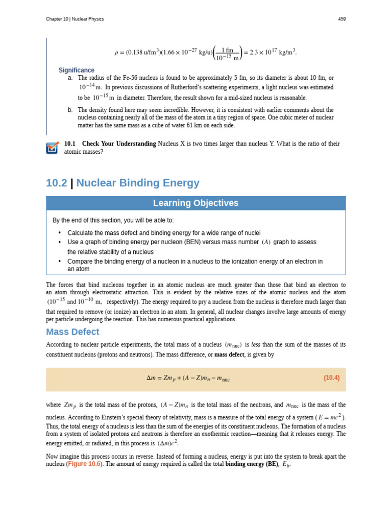 UP3 - 10.2. Nuclear Binding Energy - pg459-462 | PDF | Atomic Nucleus | Binding Energy
