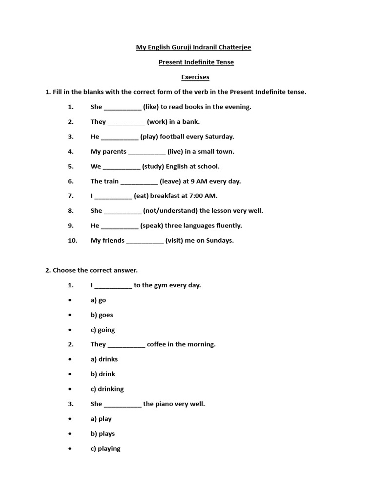 Present Indefinite Exercises | PDF | Chess Openings | Chess
