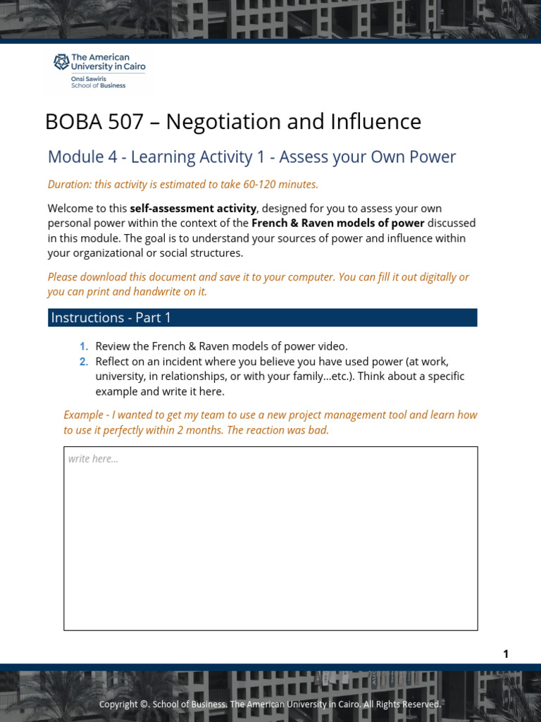 Assessing Personal Power in Negotiation | PDF | Learning | Cognition