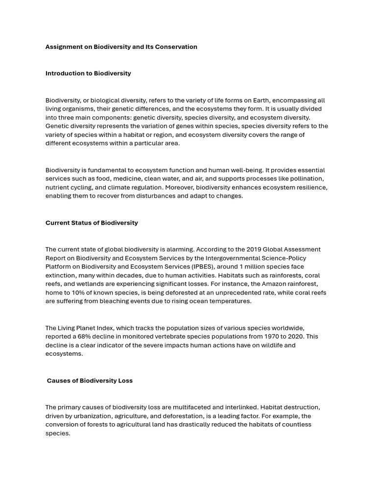 Assignment On Biodiversity and Its Conservation | PDF | Biodiversity ...