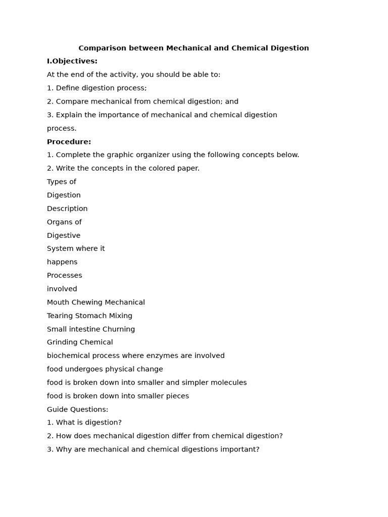 Mechanical vs. Chemical Digestion Explained | PDF