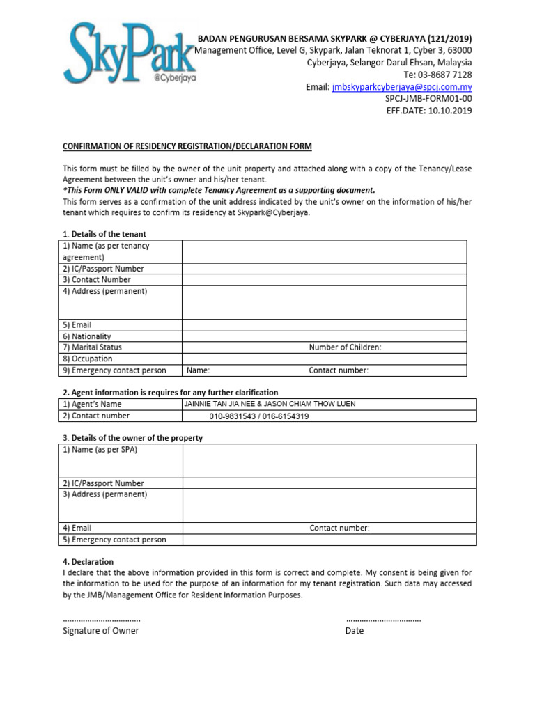 Sky Park Reg Form JMB | PDF