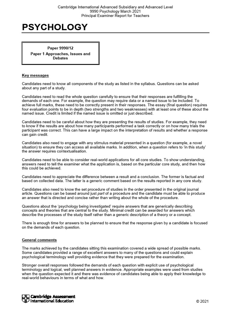 2021 Cambridge Psychology Exam Report | PDF | Obsessive–Compulsive ...