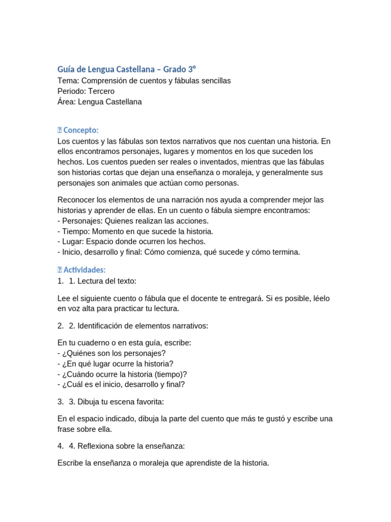Comprensión de Cuentos y Fábulas 3° | PDF