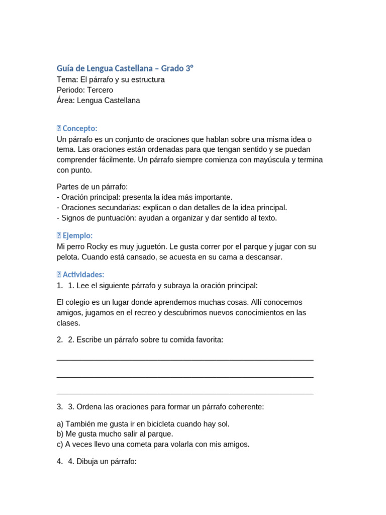 Estructura del Párrafo en Lengua Castellana | PDF