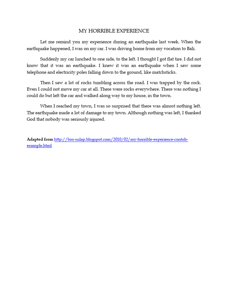 Recount Personal Experience HIGH | PDF