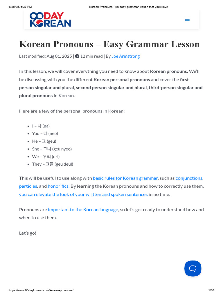 Understanding Korean Pronouns | PDF | Grammatical Number | Korean Language