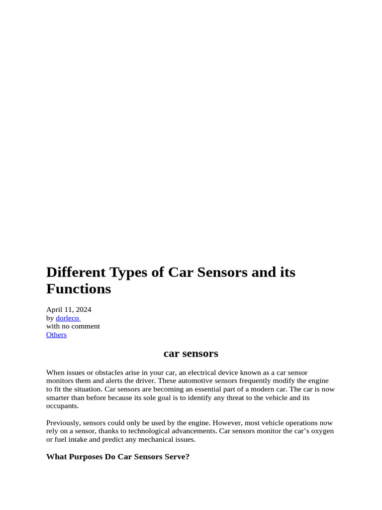 Different Types of Car Sensors and Its Functions | PDF | Airbag | Engines