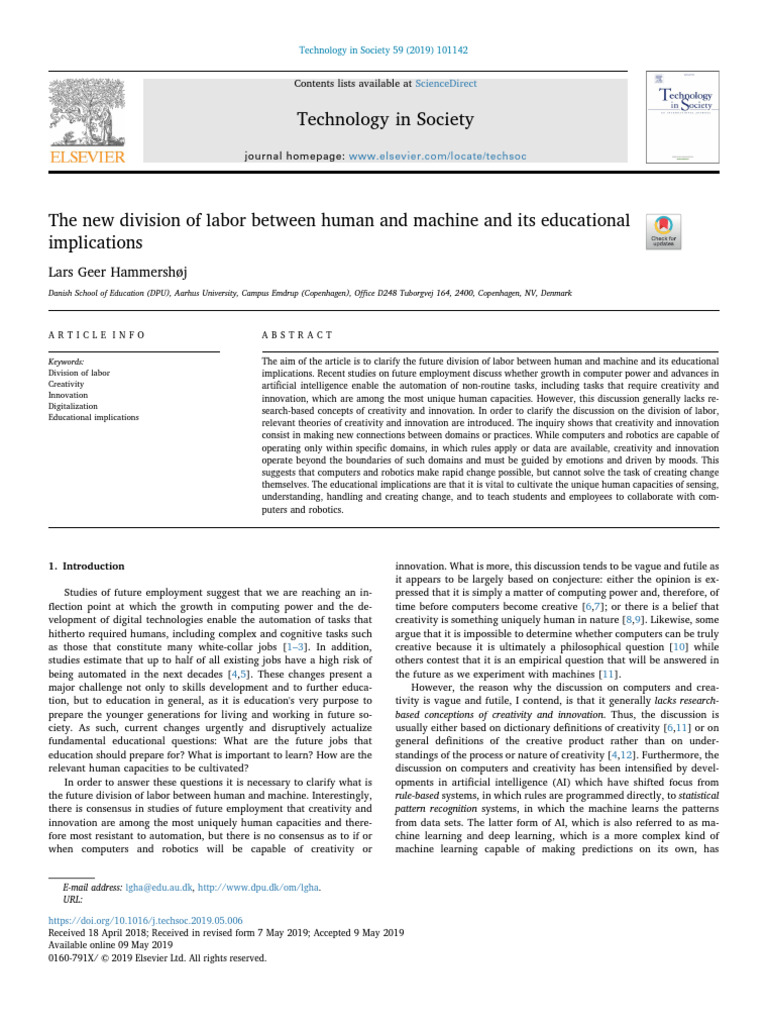 Human-Machine Labor Division in Education | PDF | Creativity ...