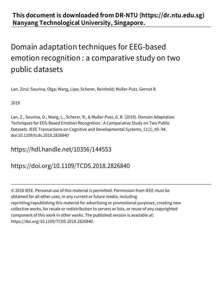 Domain Adaptation Techniques For EEG Based Emotion Recognition A Comparative Study On Two Public ...