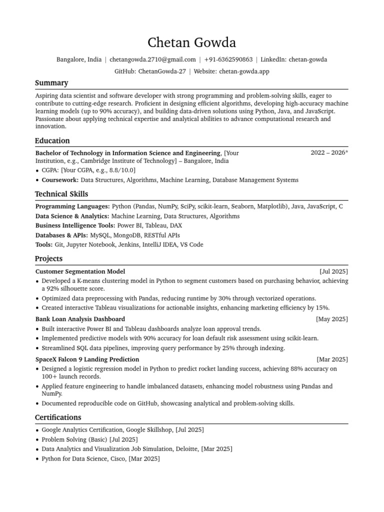 Chetan Gowda IISc Internship Resume | PDF | Analytics | Data