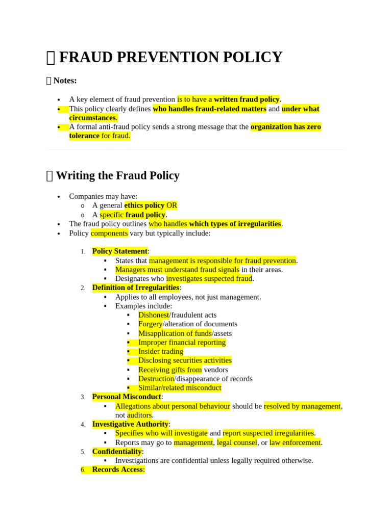 Fraud Prevention Policy Overview | PDF | Internal Control | Internal Audit