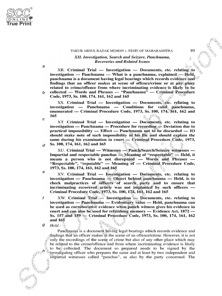 Investigation, Search and Seizure, Panchnama | PDF | Supreme Court Of ...