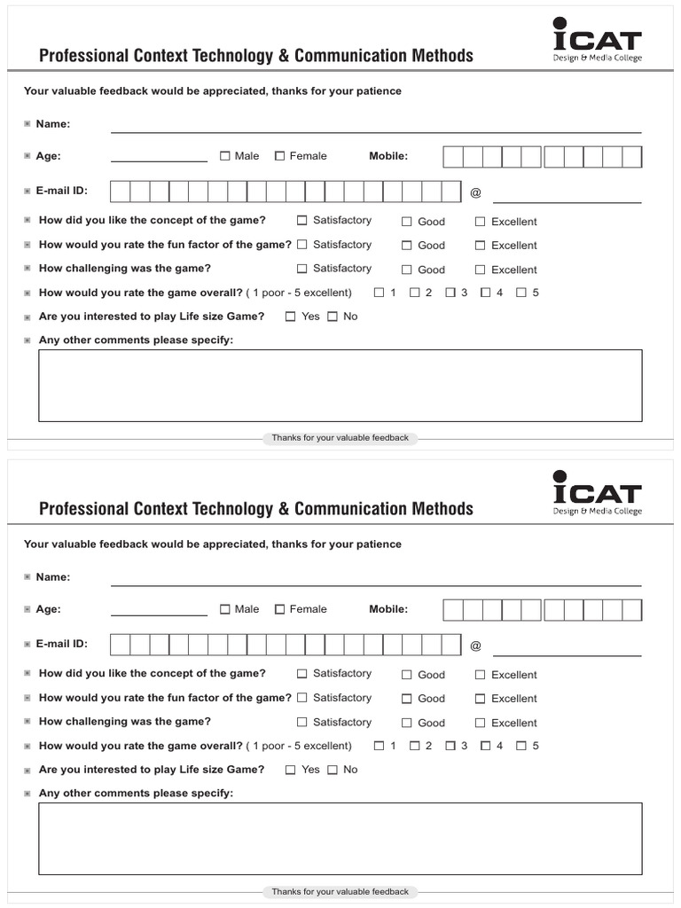 Game Concept Feedback Form | PDF
