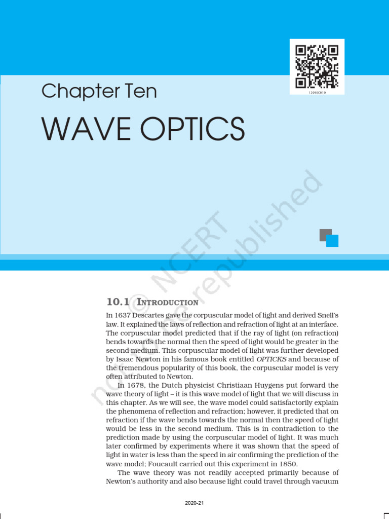 12 Phy NCERT Book PDF Wave Optics | PDF | Light | Waves