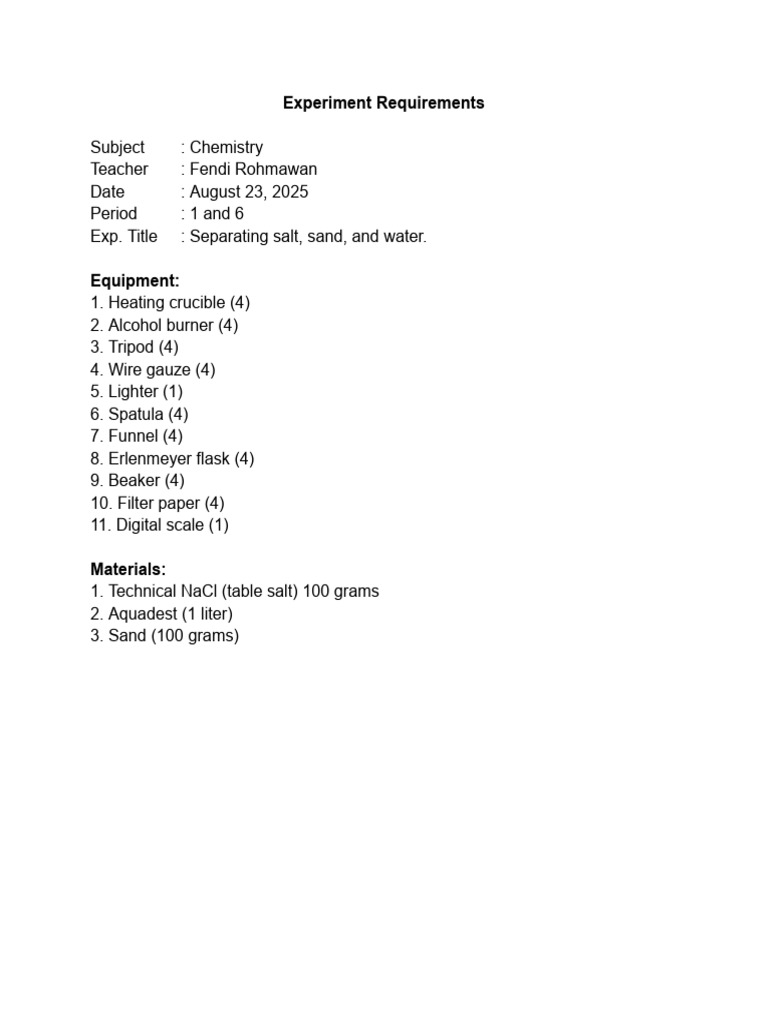 Experiment Requirements - 23 Aug 2025 | PDF