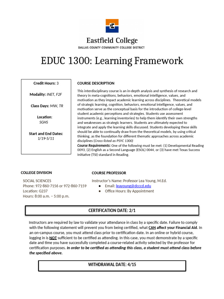 EDUC 1300 Learning Framework Overview | PDF | Academic Dishonesty ...