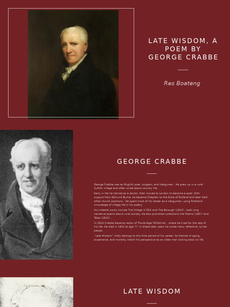 Late Wisdom: A Reflection by Crabbe | PDF | Poetics | Stanzaic Form