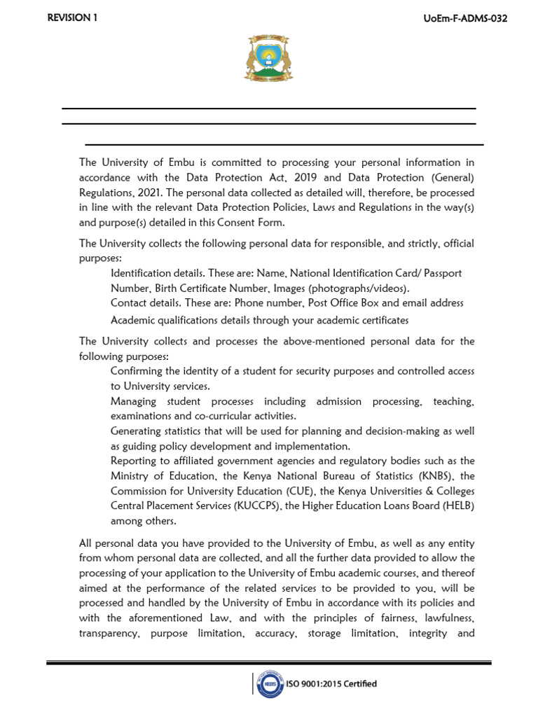 Student Personal Data Collection and Processing Consent Form - Rev 1 | PDF | Consent | Identity ...