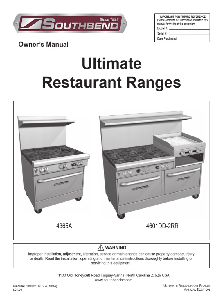 Sou Southbend Ultimate Range 1 Iom | PDF | Screw | Oven