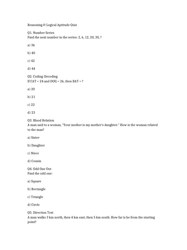 Reasoning & Logical Aptitude Quiz | PDF