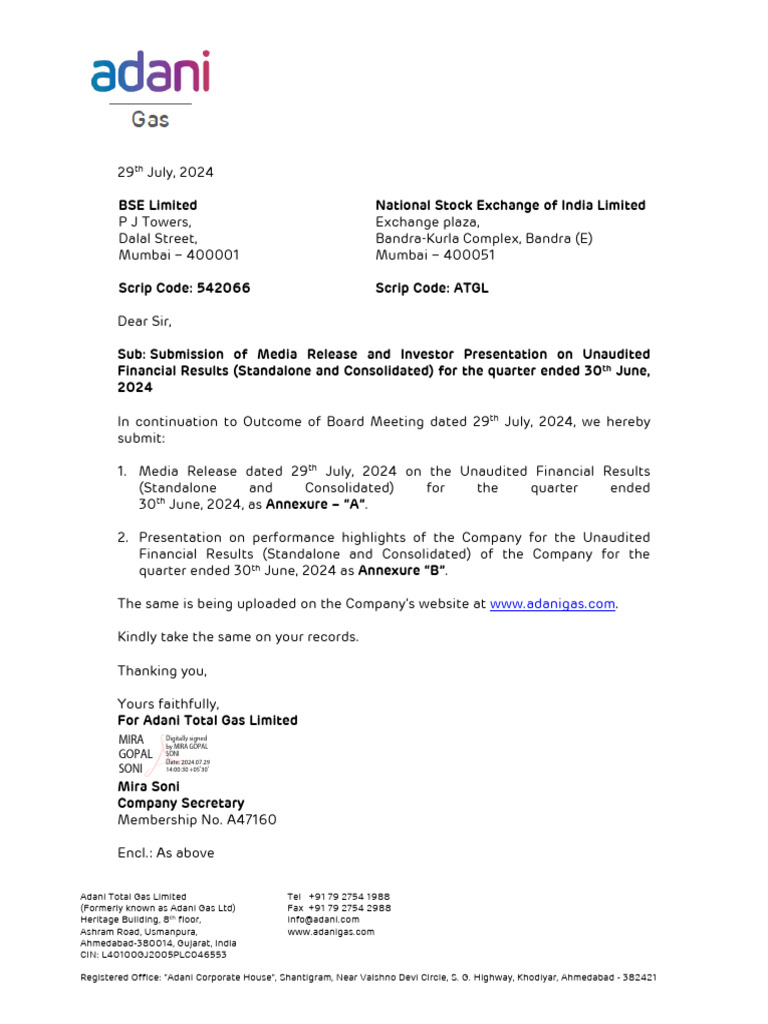 Adani Total Gas Q1FY25 Financial Results | PDF | Natural Gas | Economies