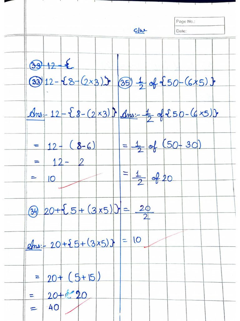 Class V Maths Class Work Pdf