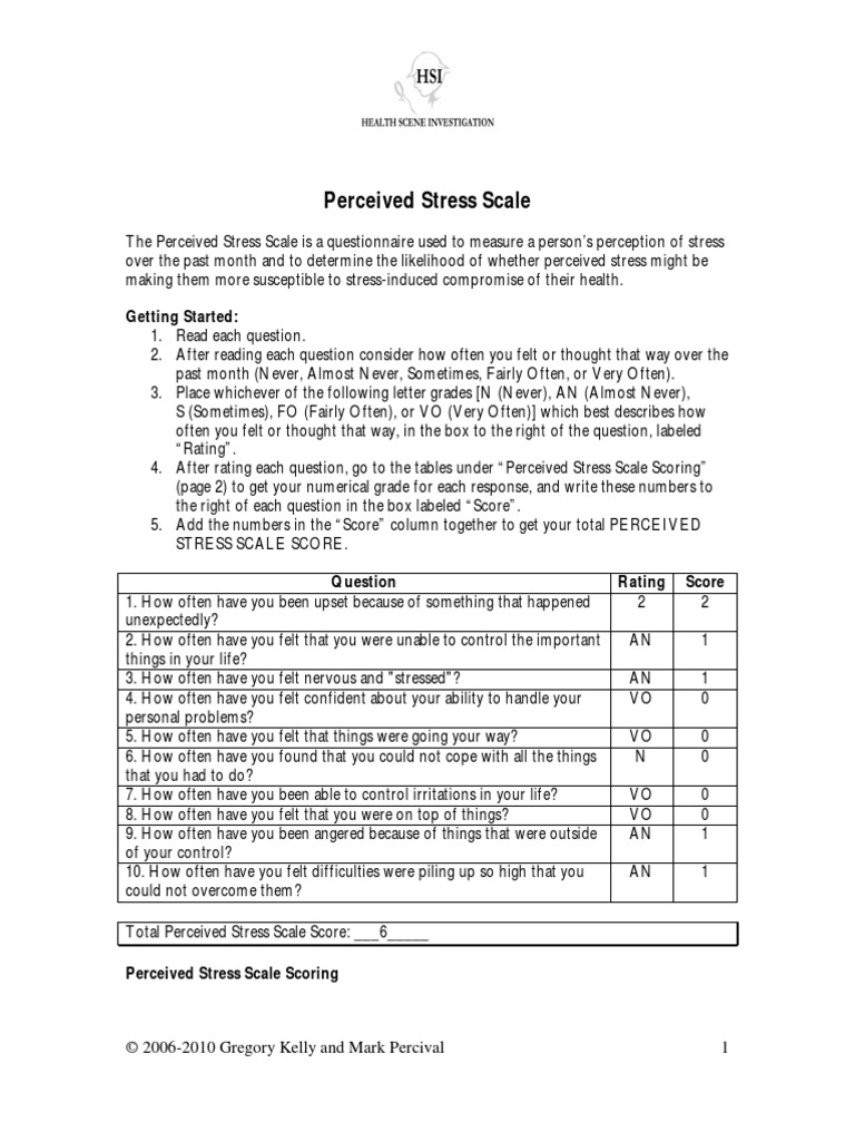 Percived Stress Scale | PDF | Stress (Biology) | Perception