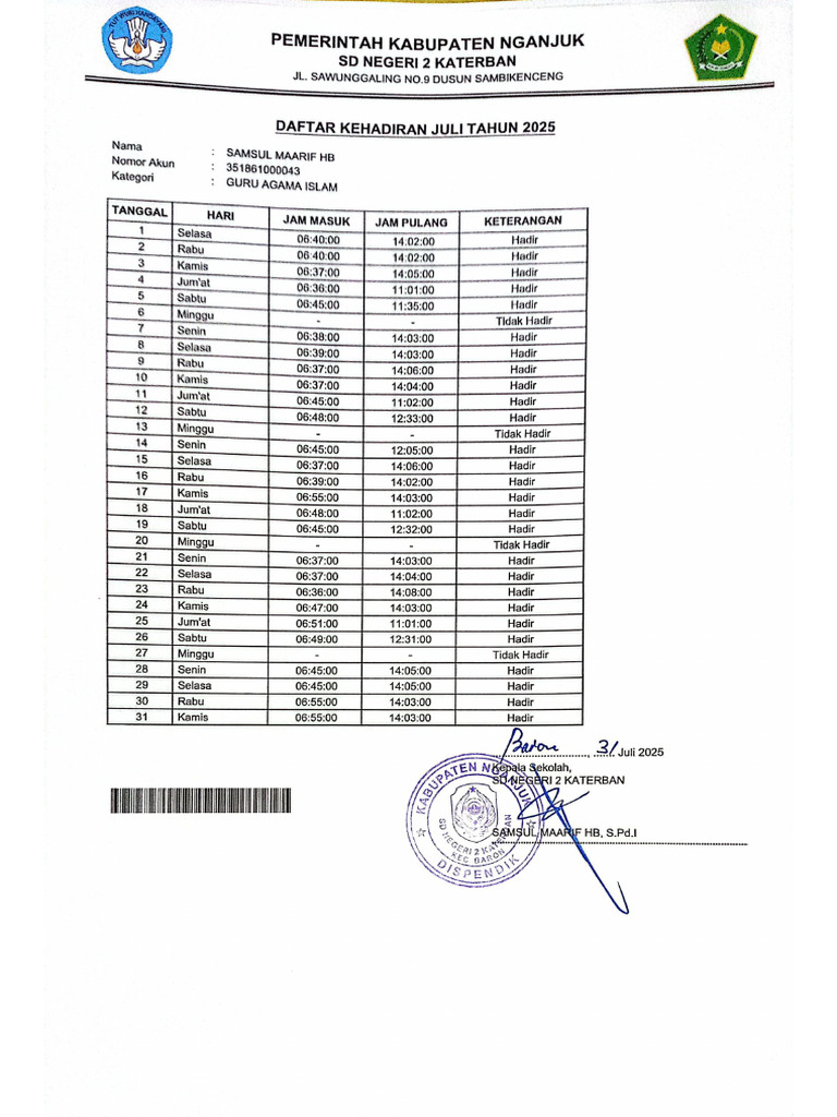 Absen Juli 2025 | PDF