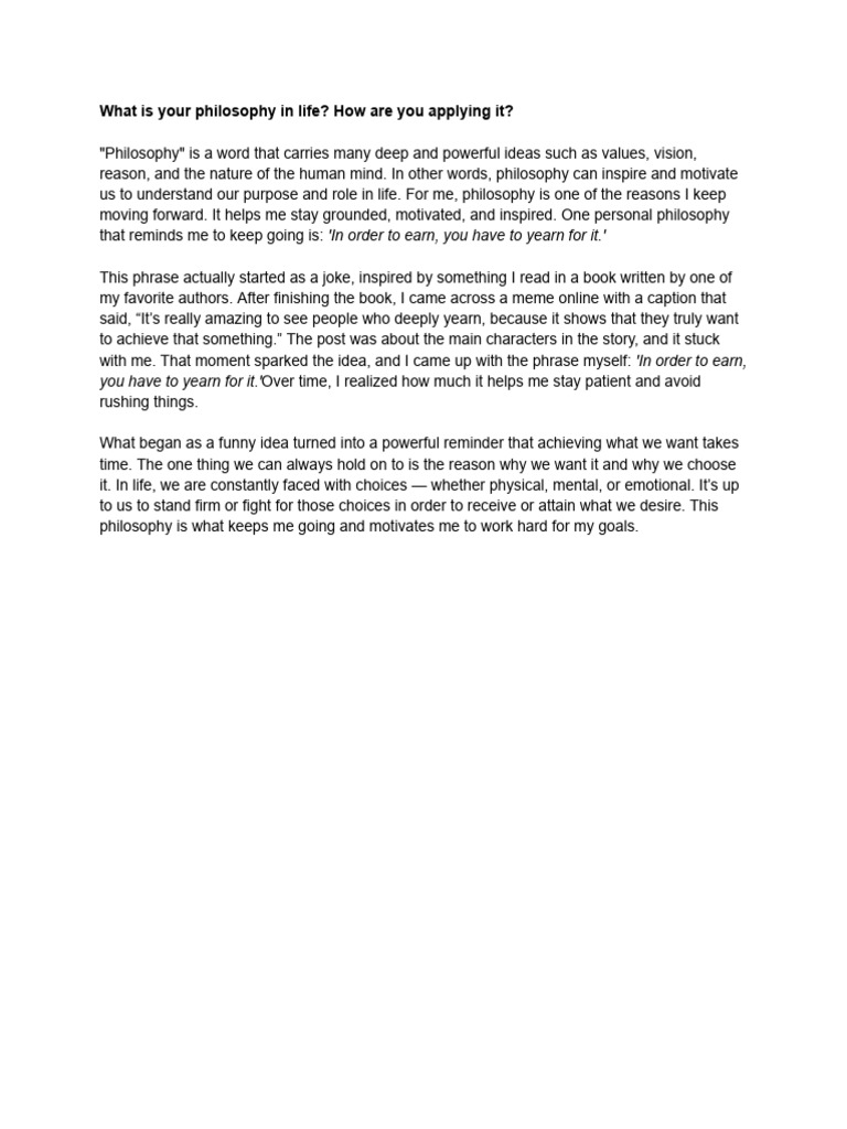 My Life Philosophy: Yearn to Earn | PDF
