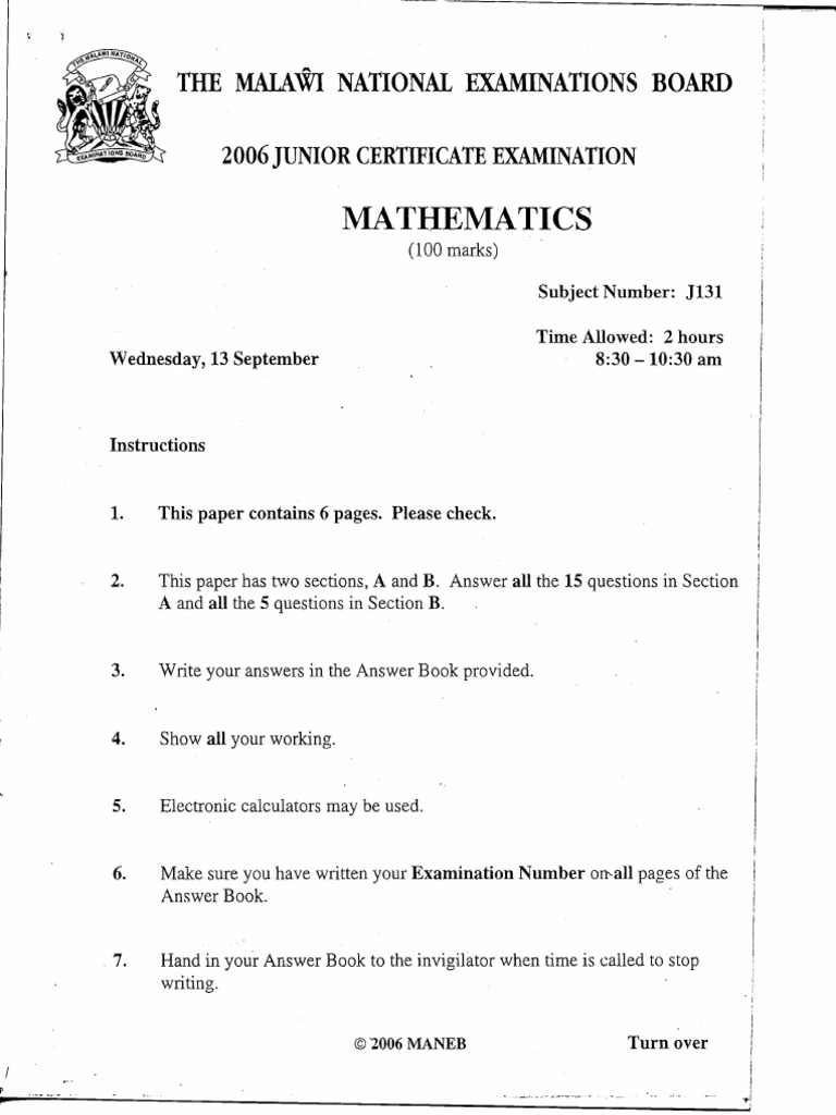 2006 Junior Certificate Paper | PDF