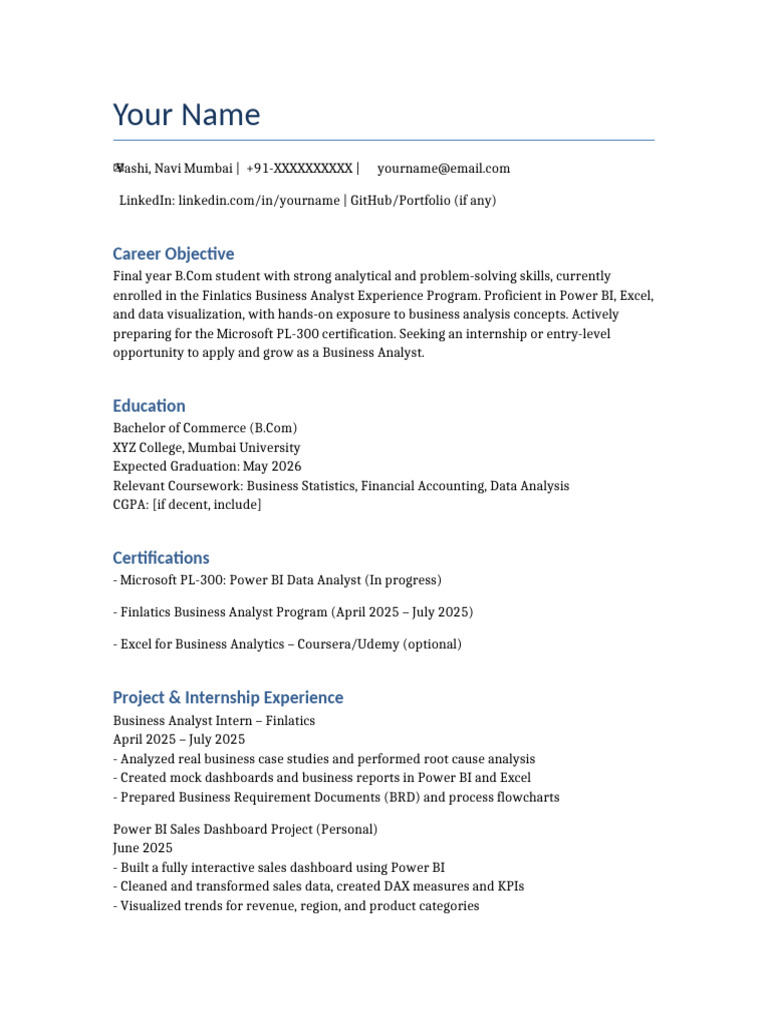 TY_BCom_Business_Analyst_Resume_Template | PDF