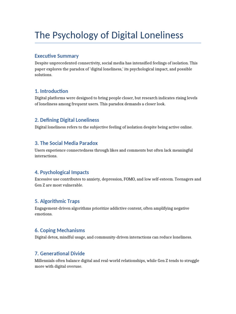 Understanding Digital Loneliness | PDF