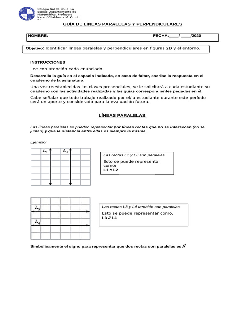 Guía de Líneas Paralelas y Perpendiculares | PDF | Perpendicular | Ángulo