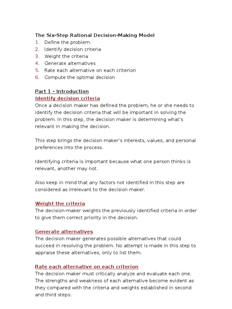 The Six-Step Rational Decision-Making Model | PDF | Decision Making ...