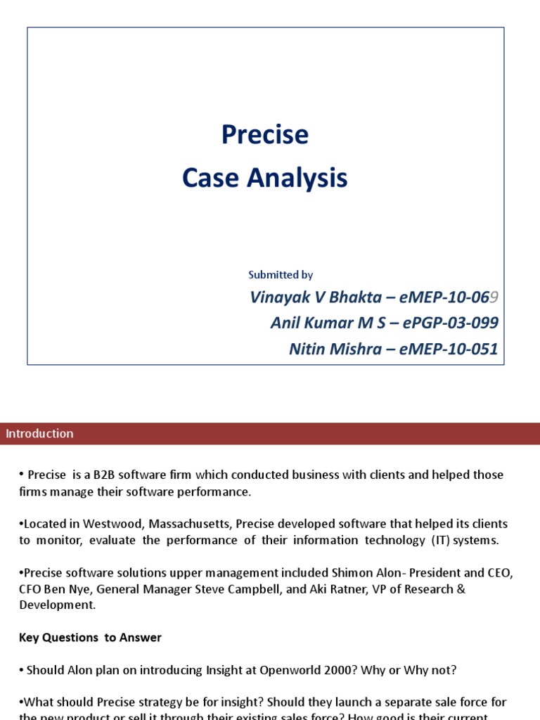 Precise Vinayak Bhakta Anil Kumar MS & Nitin Mishra | PDF | Sales ...