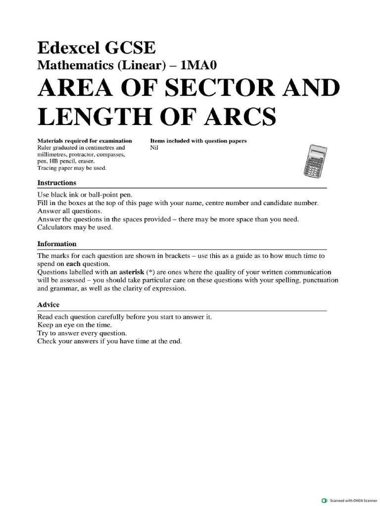 107 Area of Sector and Length of Arcs | PDF