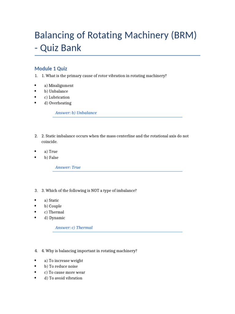 BRM Quiz Bank Module 1 Sample | PDF | Turbine | Machines