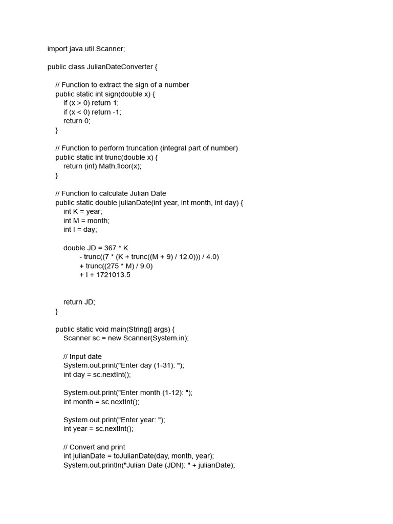 Julian Date Converter in Java | PDF