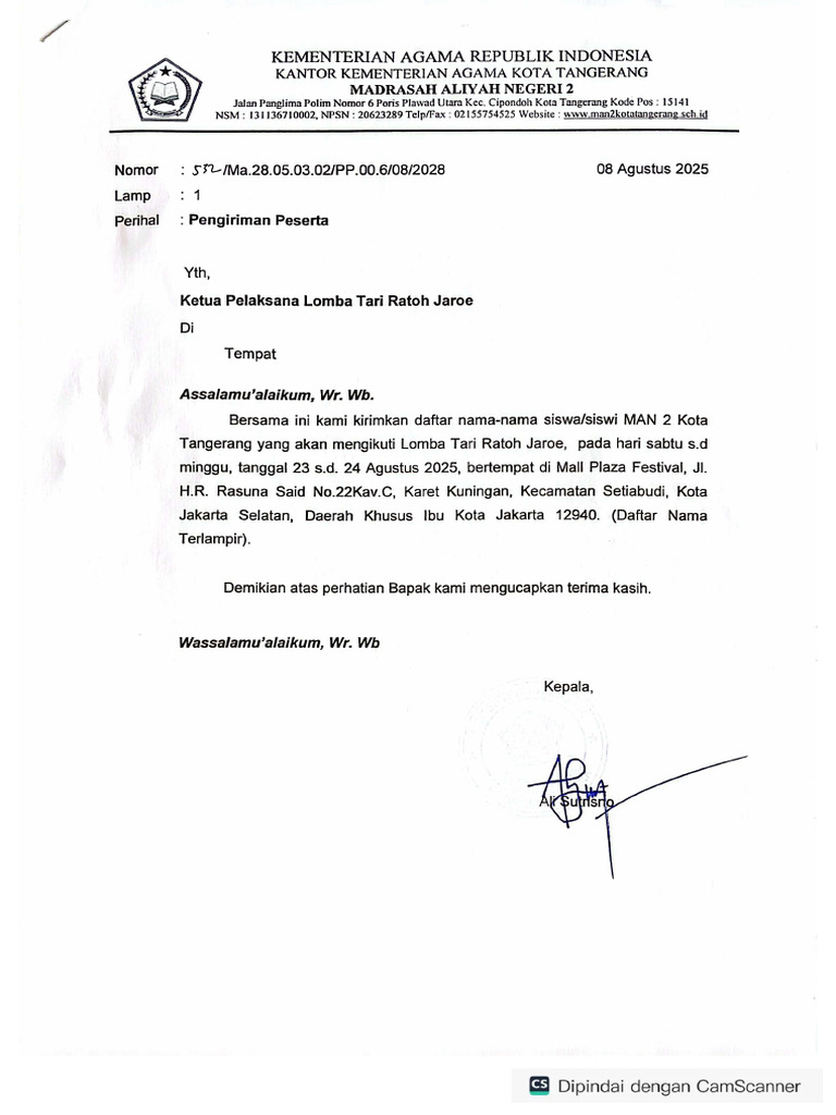 Surat Keterangan Sekolah MAN 2 KOTA TANGERANG (Eksantra) | PDF