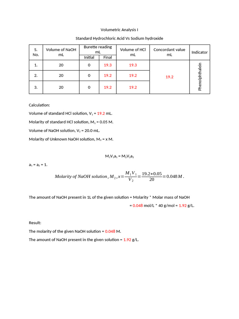 Calculation Volumetric Analysis I | PDF
