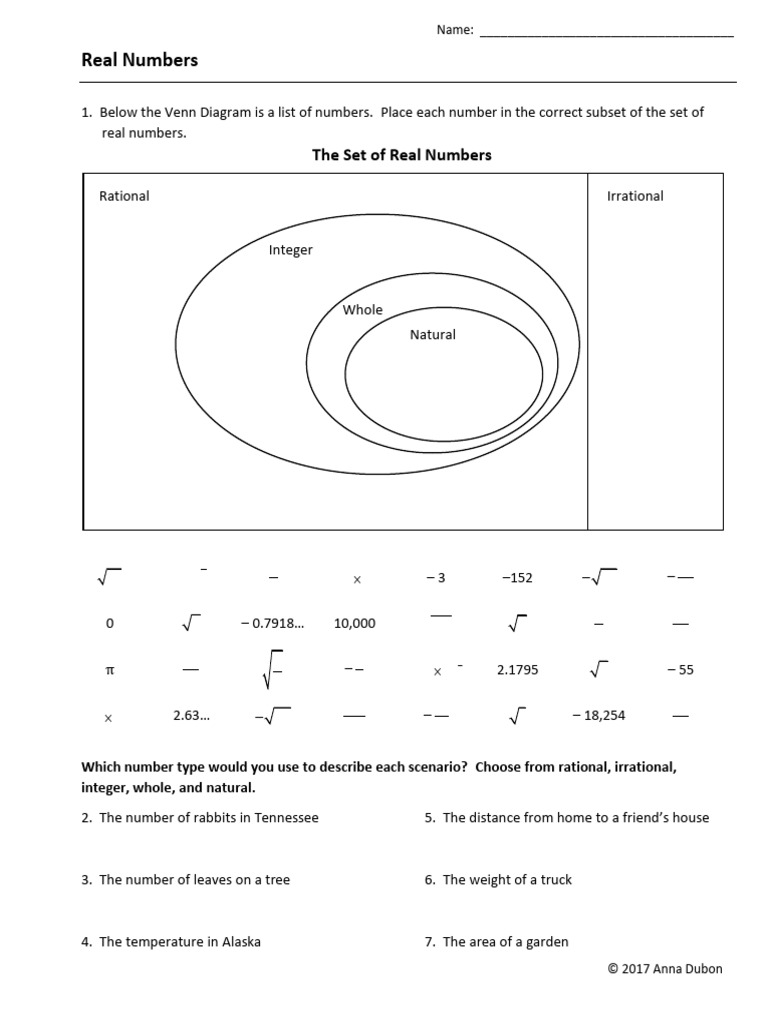 Classifying Real Numbers Worksheet | PDF | Numbers | Real Number