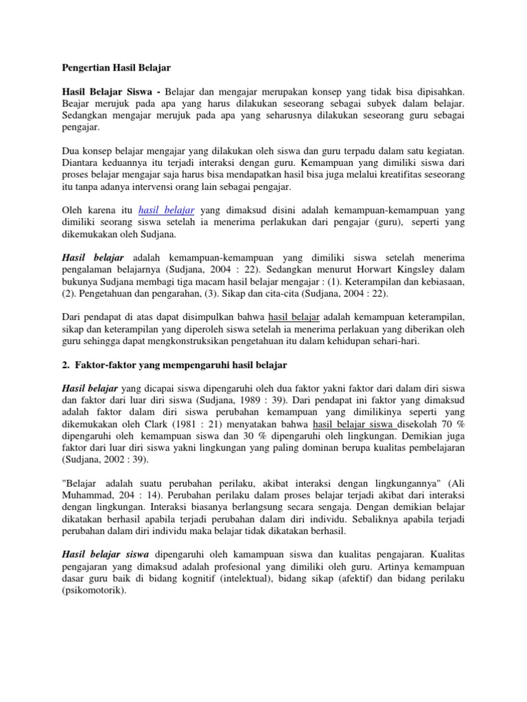 Pengertian Hasil Belajar | PDF
