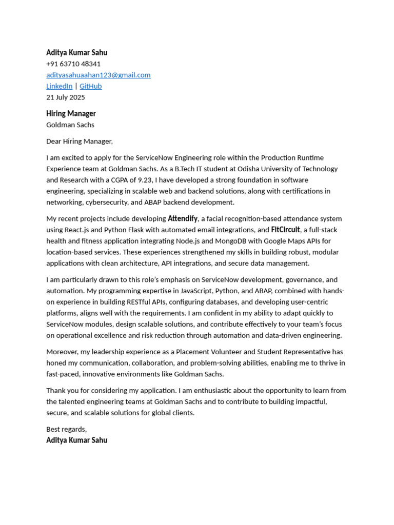 Goldman Sachs CV | PDF